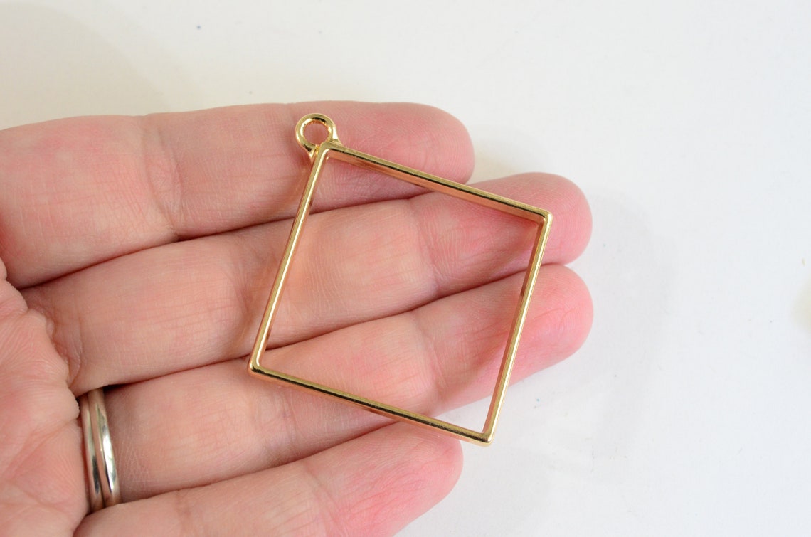 Square Open Bezel Pendant Gold Toned 4 Pieces 640 - Etsy