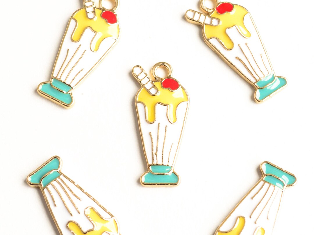 Milkshake Charms, Enamel on Gold Toned Metal, 24mm X 10mm - 5 Pieces ...