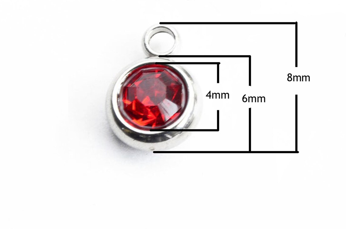 5 Red Rhinestone Charms, January Birthstone, Stainless Steel 8mm X 6mm ...