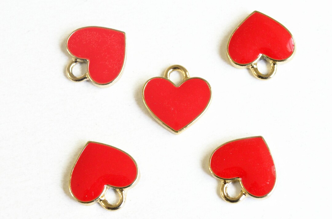 Red Heart Charms Enamel Gold Tone 12mm X 11mm 5 Pieces - Etsy
