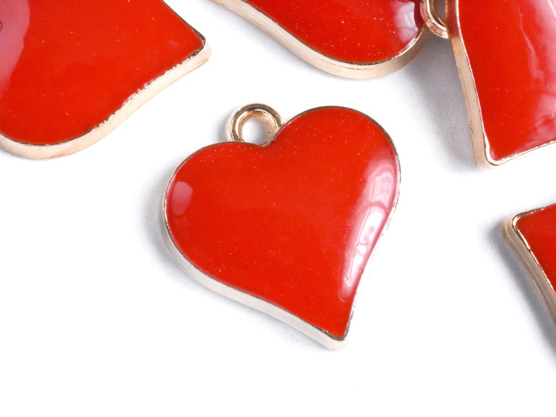 Red Heart Charms, Love Pendants, Enamel Gold Toned, Valentine Jewelry ...