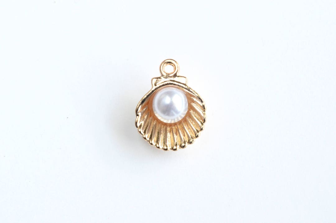 Gold Seashell Charms, 3D Oyster Charm, Faux Pearl - 5 Pieces 15mm (347 ...
