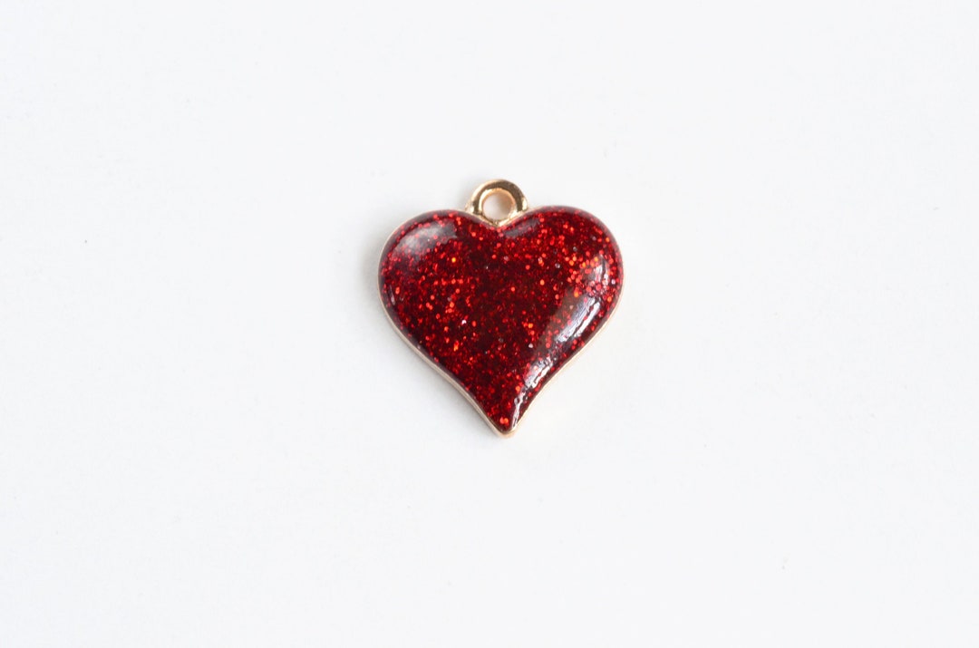 5 Heart Charms, Red Glitter Gold Toned, 17mm X 15mm 557 - Etsy