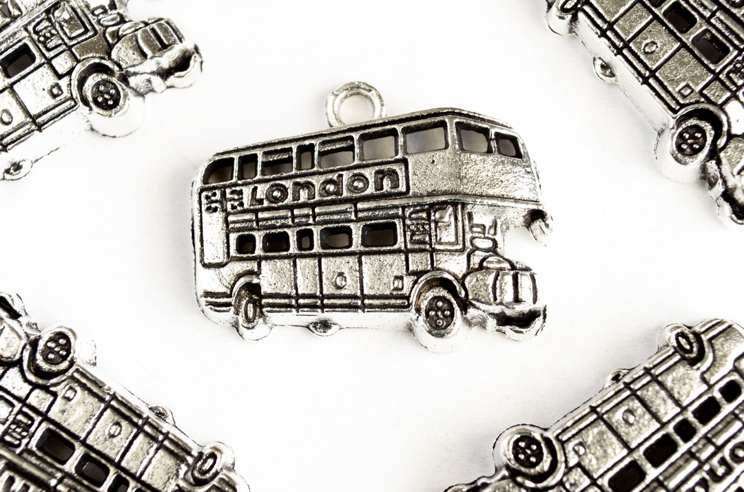 10 Double Decker Bus Charms, Silver London Sight Seeing Bus Pendant ...