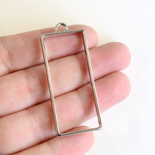Rectangle Open Bezel Pendant Matte Silver Tone 49mm X 20mm - Etsy