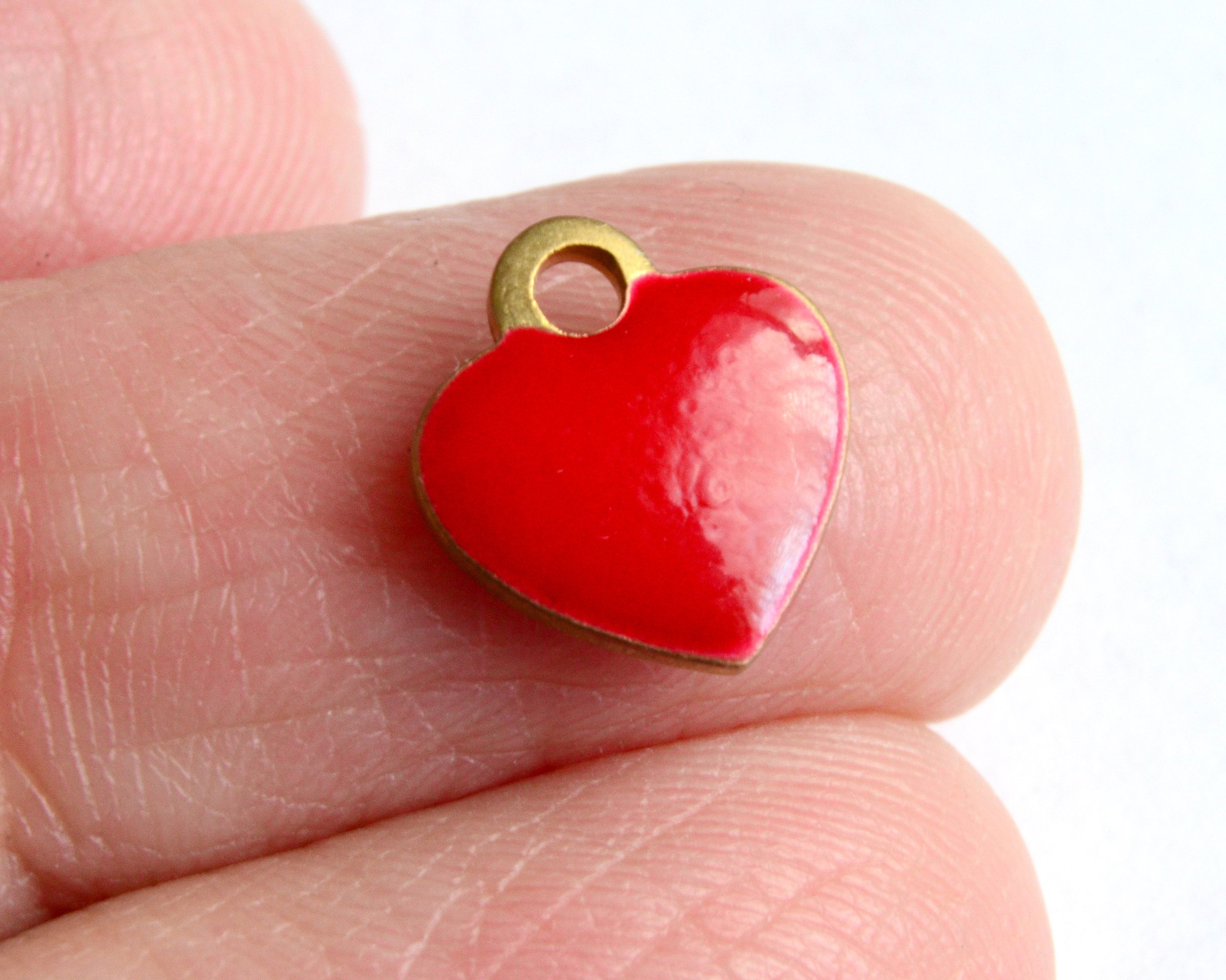 Red Heart Charm, Enamel Raw Brass, 10mm X 9mm - 6 Pieces (1278) - Etsy