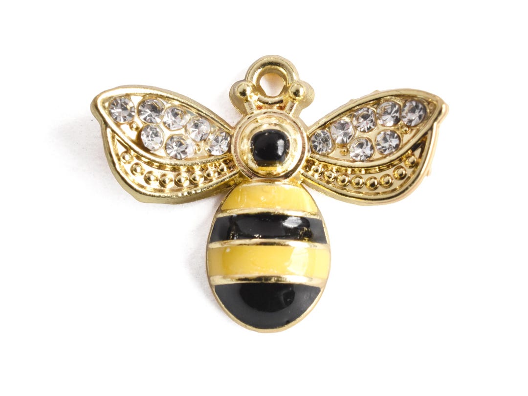 Enamel Bee Charm Pendant With Rhinestone Wings, 19x14mm - 2 Pieces ...
