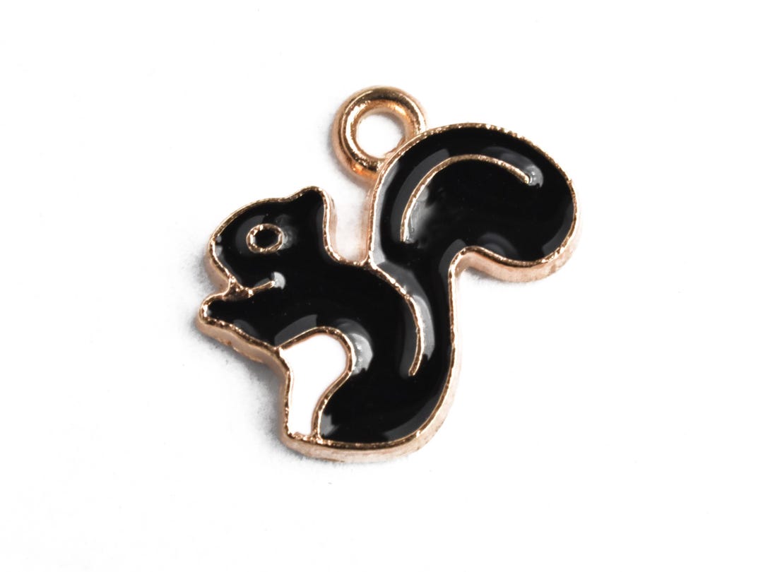Squirrel Charms, Black White Enamel Pendant, Gold Toned, 14mm X 14mm ...
