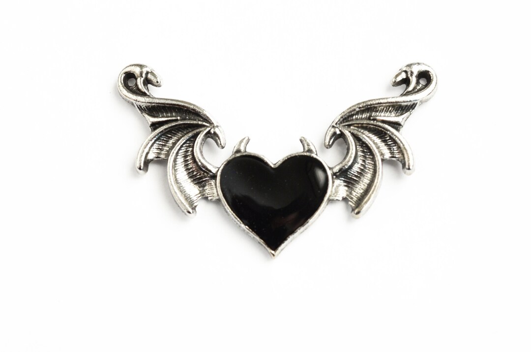 Black Heart With Bat Wings and Horns, Pendant Connector, 32x54mm - 1 ...