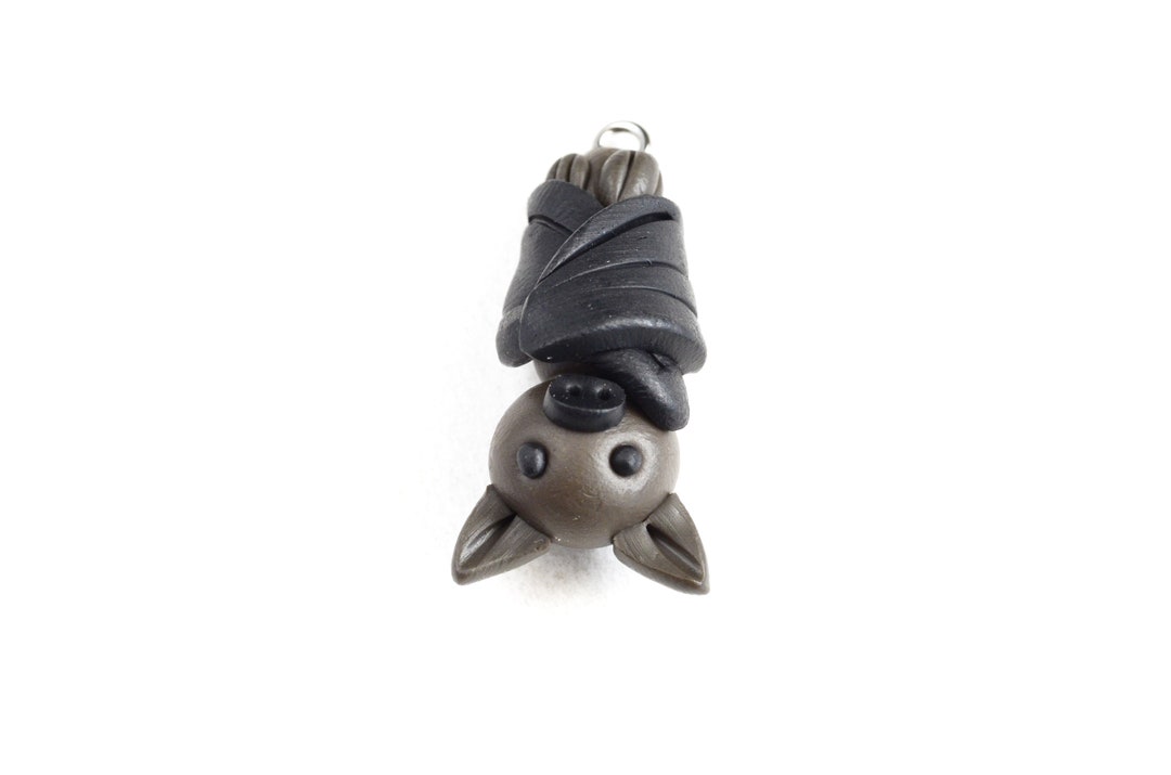 2 Bat Charms, Upside Down Polymer Clay Brown Bat Pendants, 30x15mm ...