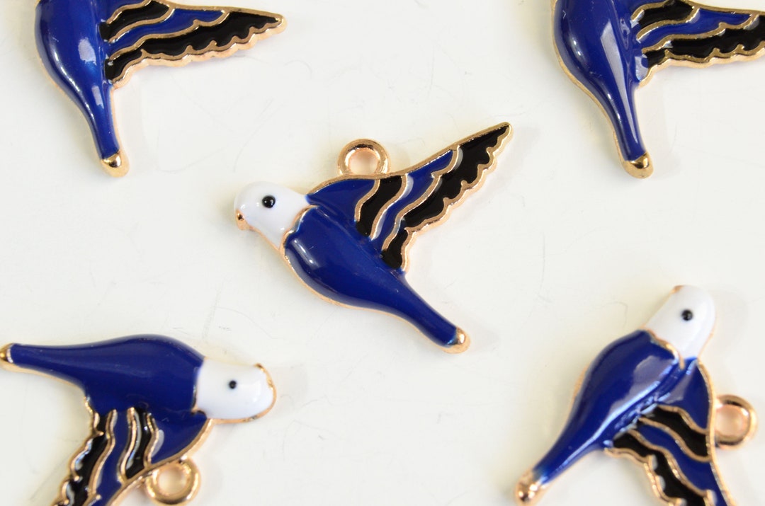 4 Blue Bird Charms, Enamel Parakeet Pendants, 18x19mm (1815) - Etsy