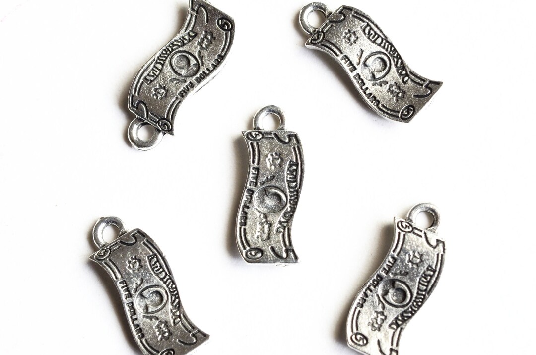10 Money Charms, Silver Tone Dollar Bill Pendants, 16mm X 6mm 1660 - Etsy