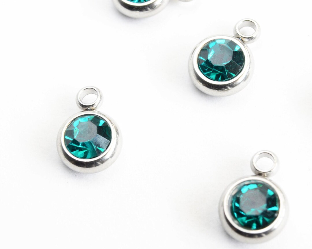 Tiny Dark Teal Rhinestone Charm, Stainless Steel 8mm X 6mm - 5 Pieces ...
