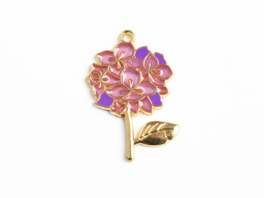 Purple Hydrangea Charm, Gold Tone Flower Stem, 33x22mm 2213 - Etsy