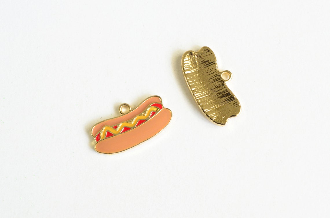 Hot Dog Charm, Enamel Food Pendants, Gold Tone, 11mm X 21mm - 4 Pieces ...