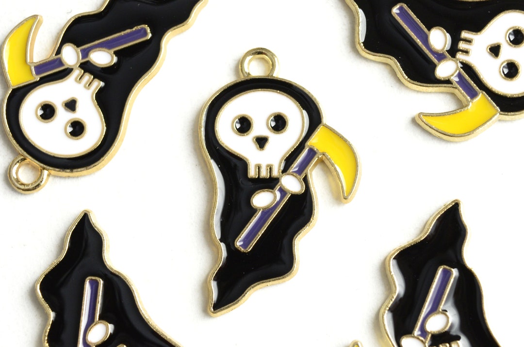 5 Grim Reaper Charm Death Charms Enamel Halloween Skelton - Etsy