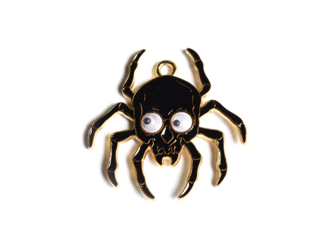 2 Black Skull Spider With Googly Eyes, Funny Halloween Pendants ...