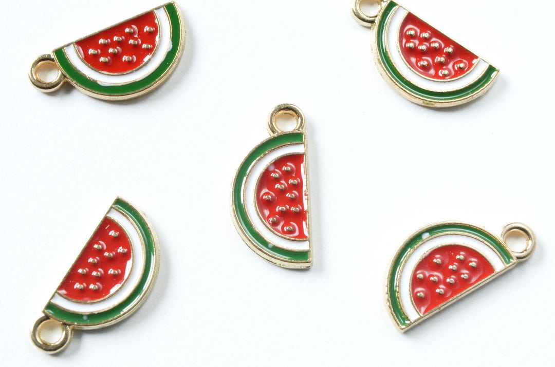 Watermelon Charm, Red Enamel Fruit Pendant, Gold Tone - 5 Pieces (169G ...