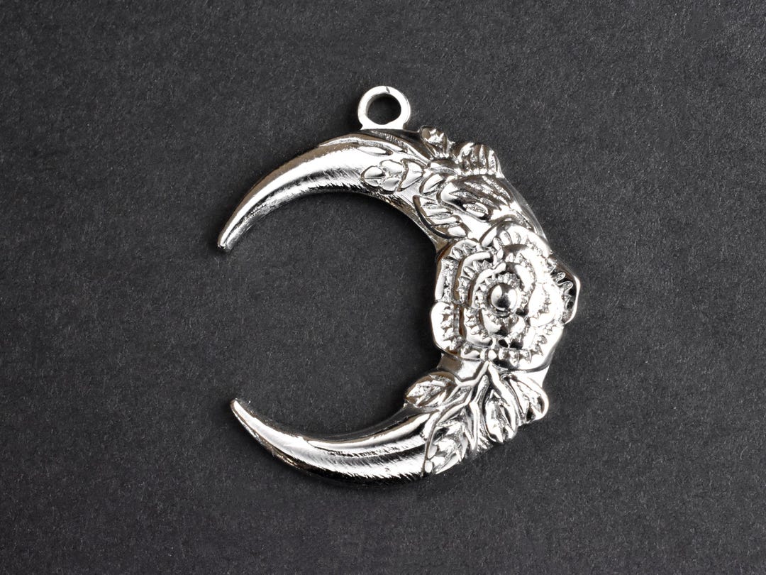 Crescent Moon With Flower and Leaf Accent, 30x27mm - 2 Pieces (380) - Etsy