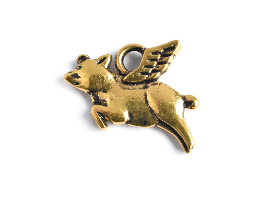 Flying Pig Charms, Antique Gold Tone, Two Sided 15mm X 10mm - 10 Pieces ...