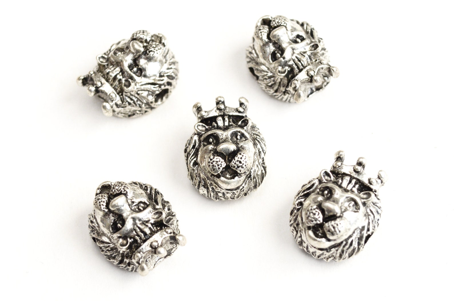 Lion Head Bead With Crown Antique Silver Toned 14mm X 11mm | Etsy