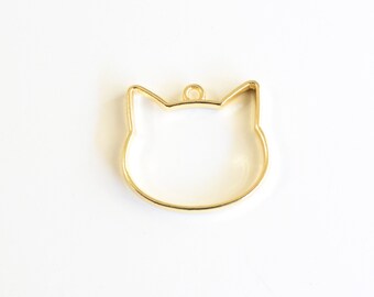 Cat Pendant Shiny Silver Open Back Bezel Charm Large 26mm X - Etsy