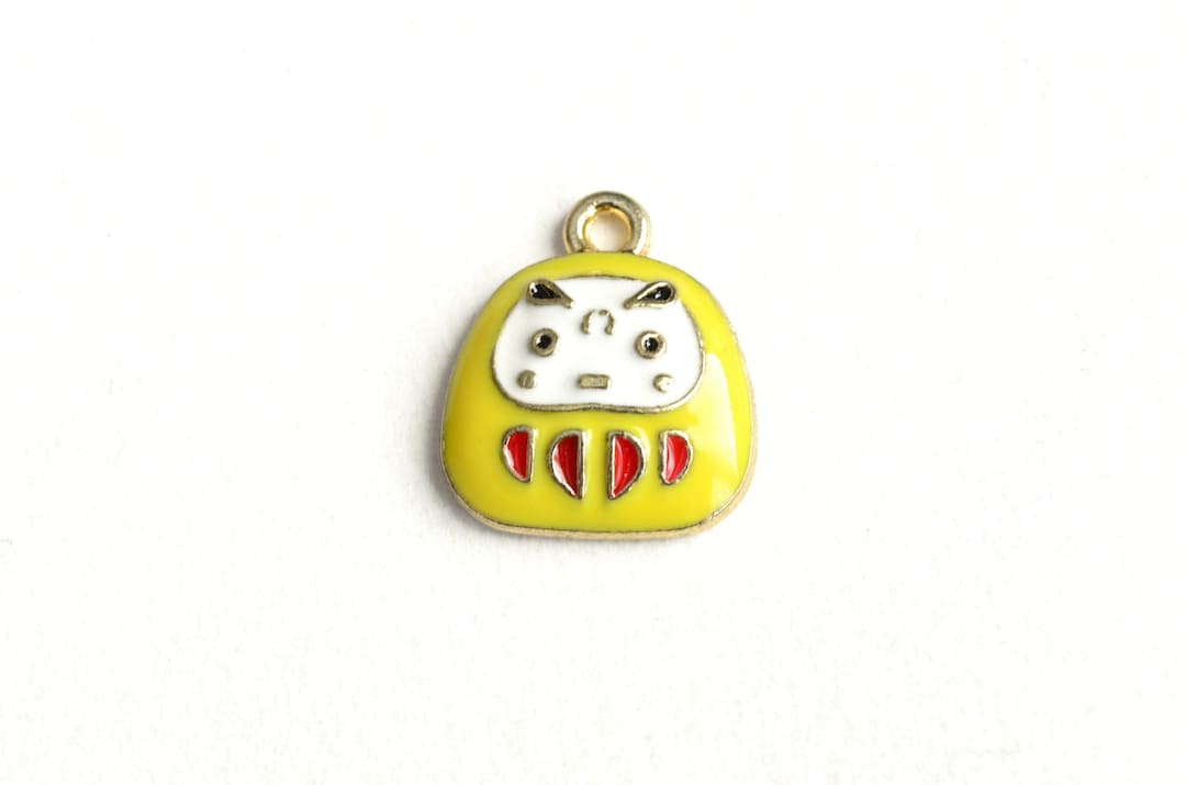 4 Daruma Charms, Yellow Enamel Japanese Doll Charm, 15x13mm (1939) - Etsy