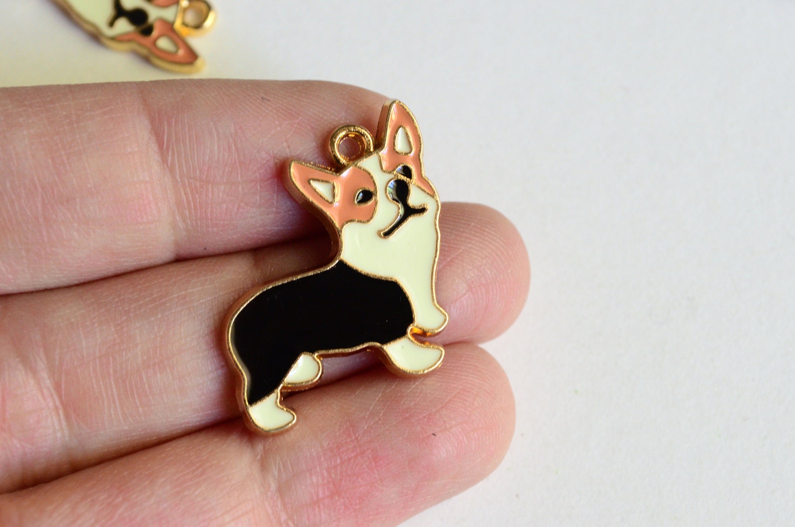 Dog Charms Enamel Corgi Pendants Gold Tone Tri-color 24mm X | Etsy