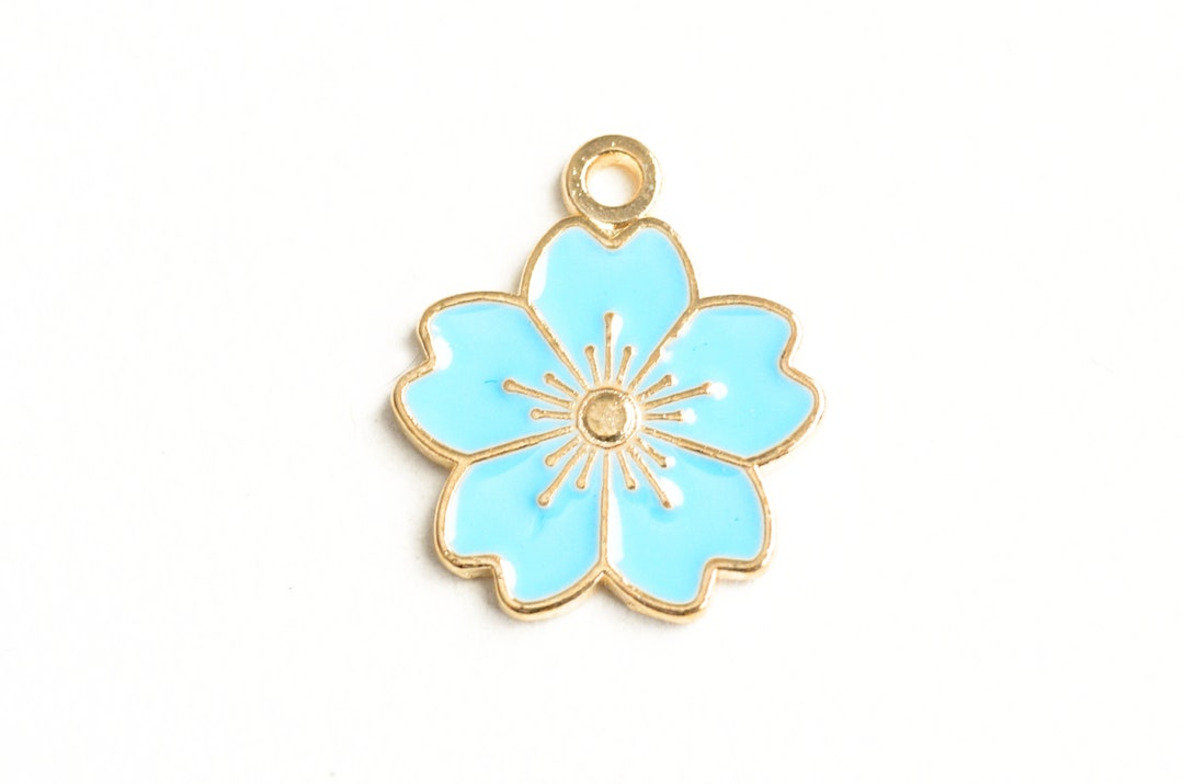 Light Blue Flower Blossom Charms, Gold Toned, 21mm X 18mm - 5 Pieces ...