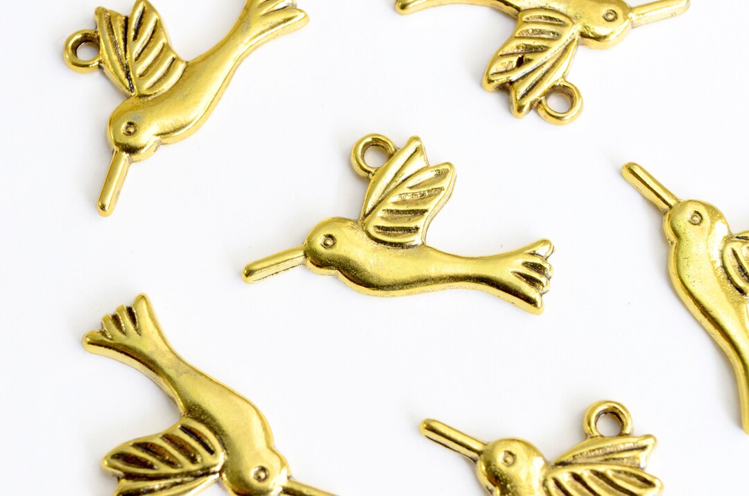 Hummingbird Charms Gold Toned Bird Charm 26mm X 14mm 8 Pieces 498 - Etsy