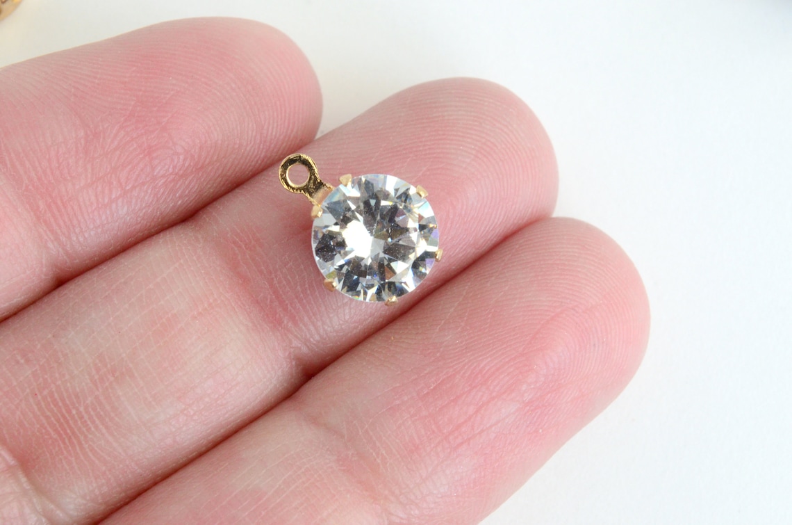 Solitaire CZ Charms Gold Cubic Zirconia Charms Faux Diamond - Etsy