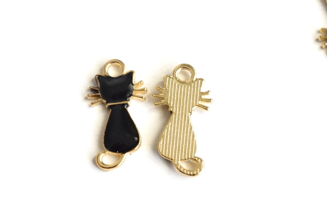 Black Cat Charms Enamel Sitting Cat Gold Toned 21mm X 11mm - Etsy