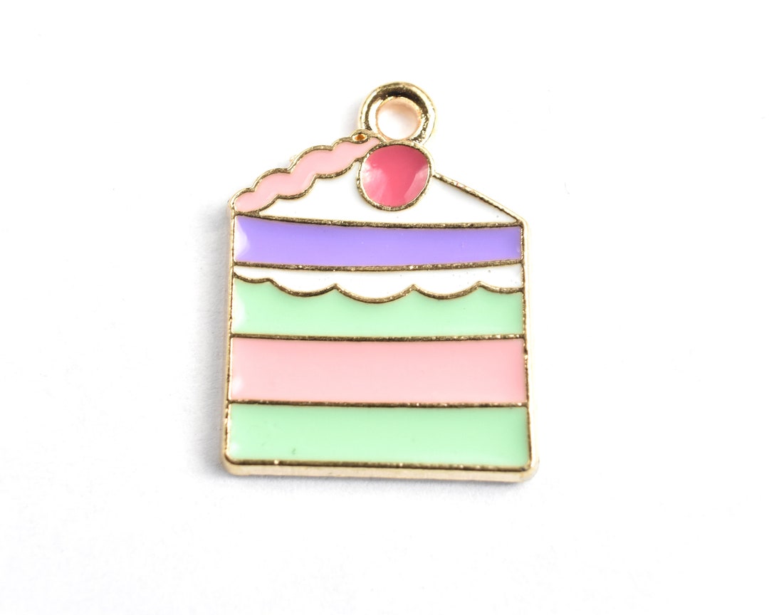 4 Cake Slice Charm, Pastel Enamel Birthday Cake, 21x16mm (1804) - Etsy