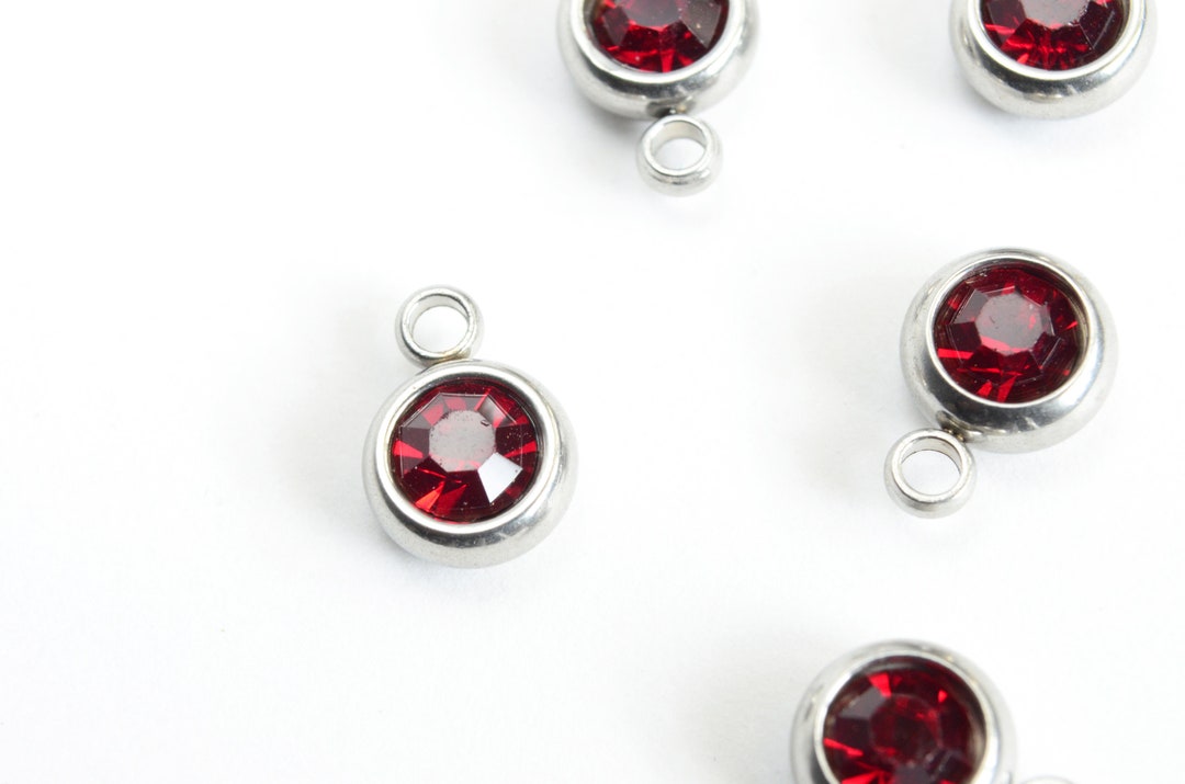 5 Red Rhinestone Charms, January Birthstone, Stainless Steel 8mm X 6mm ...