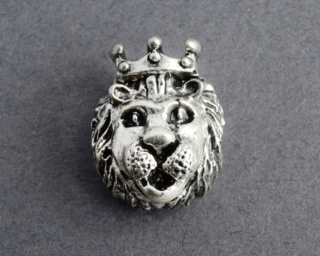Lion Head Bead With Crown, Antique Silver Toned, 14mm X 11mm - 4 Pieces ...