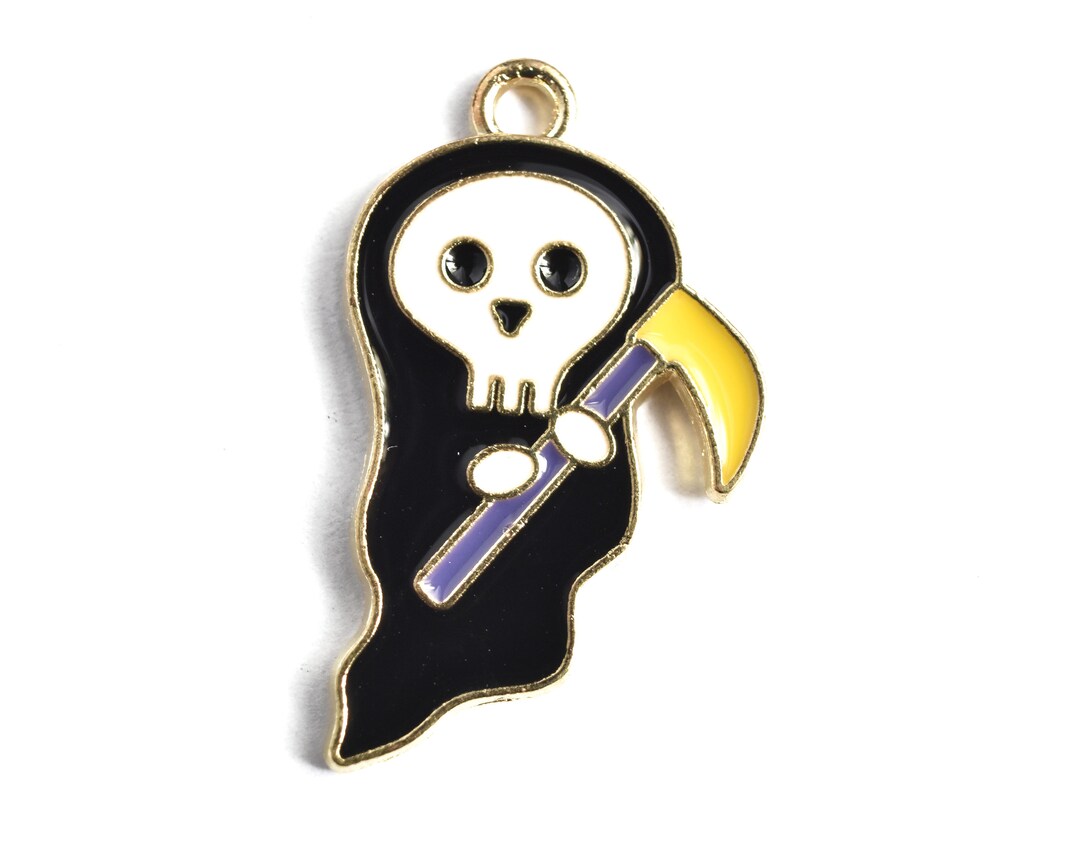 5 Grim Reaper Charm Death Charms, Enamel Halloween Skelton With Scythe ...