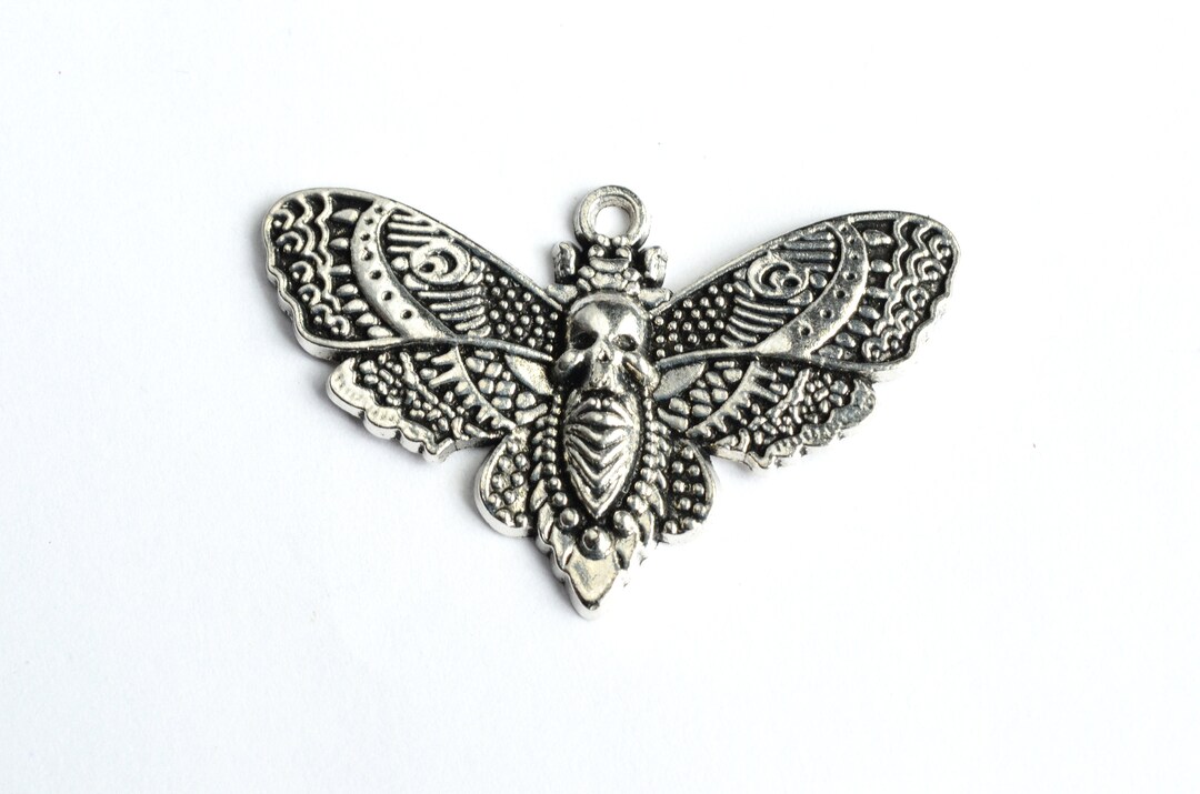 4 Silver Moth With Skull Charm, Deaths Head Moth Charms, 27x43mm (2160 ...