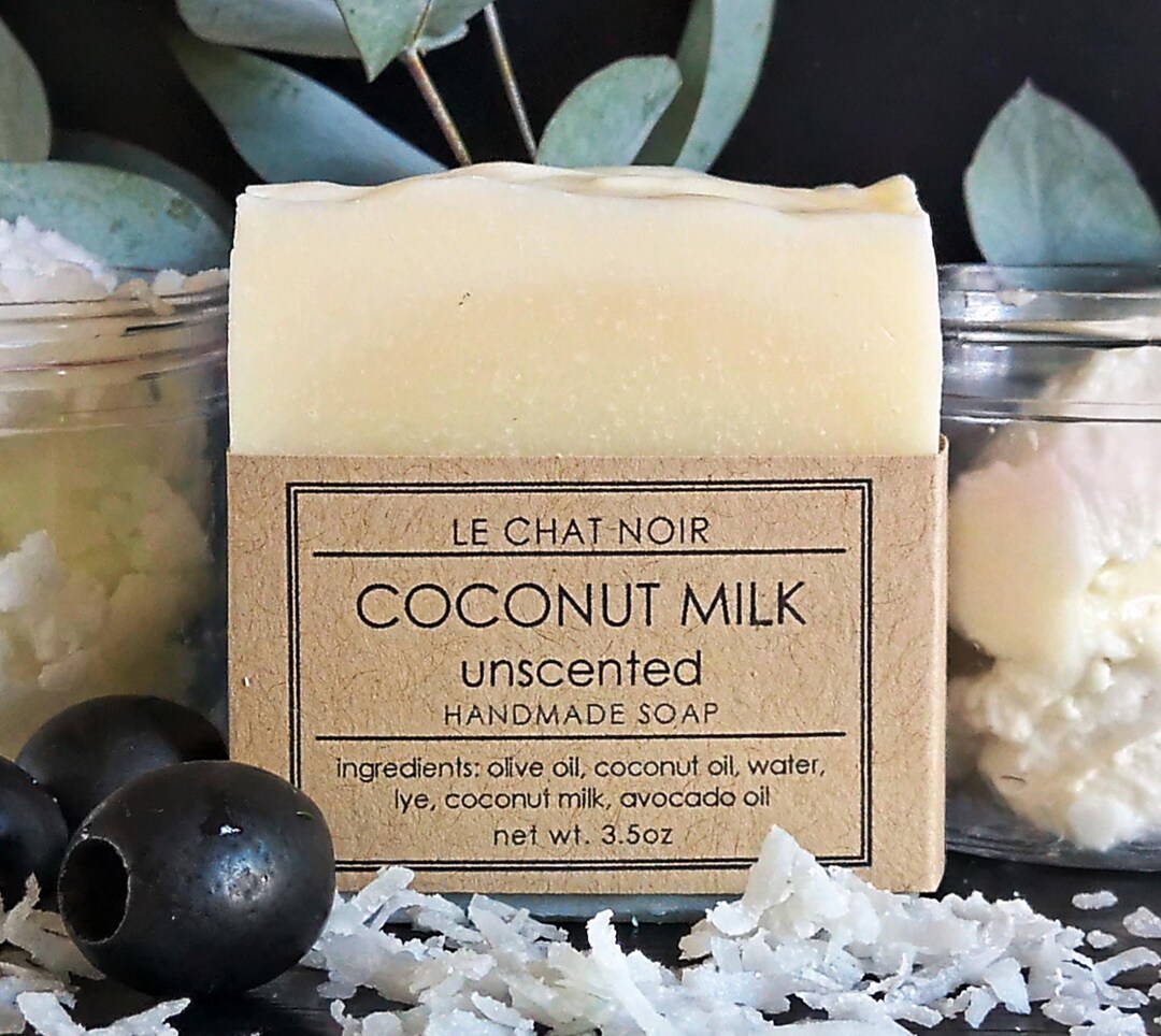 Coconut Milk unscented Bar Soap LE CHAT NOIR Handmade 100% Vegetable ...