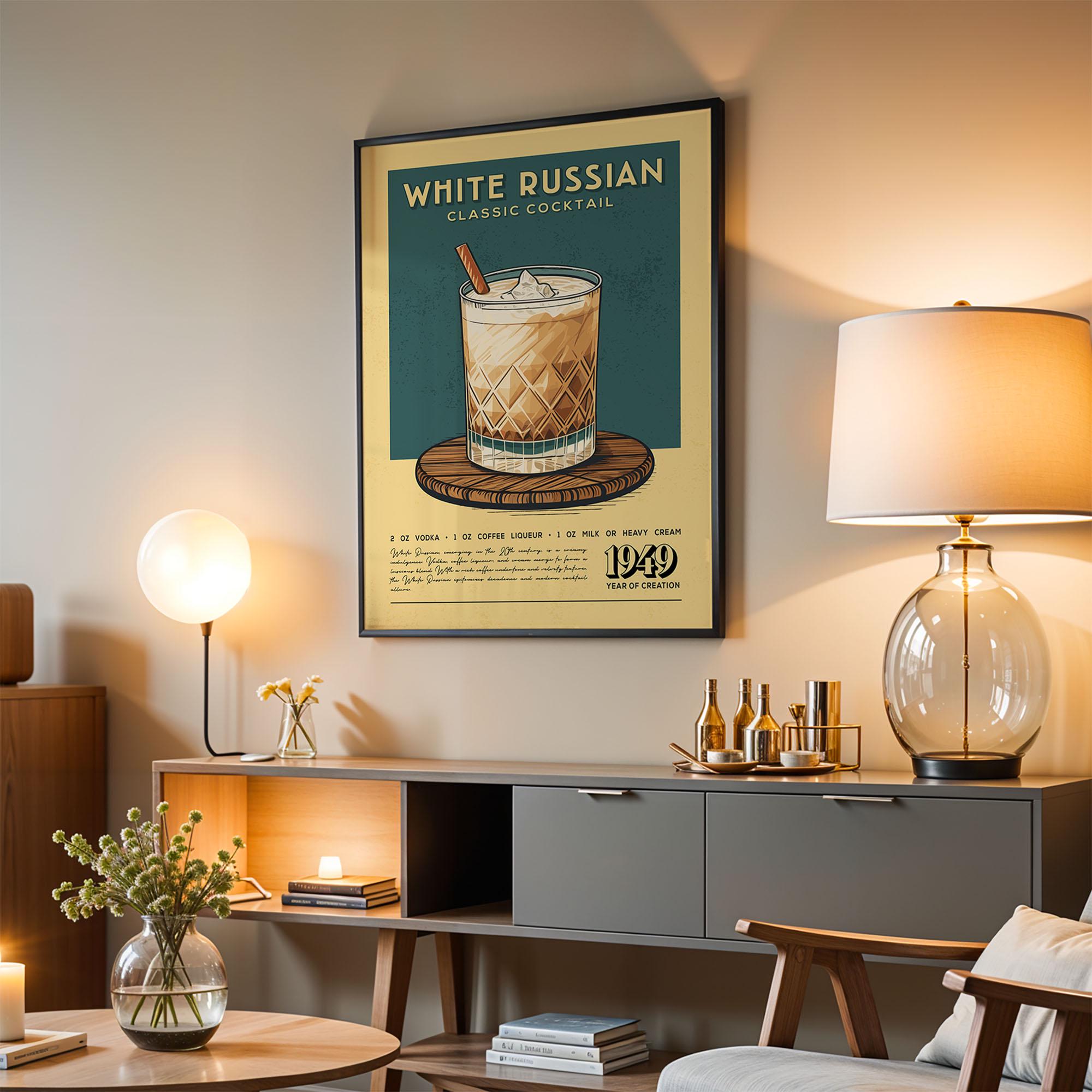 White Russian Cocktail Print, White Russian Cocktail Poster | Bar Cart ...