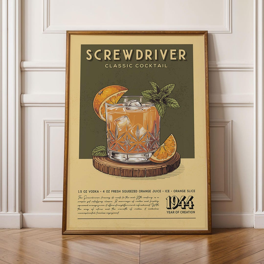 Screwdriver Cocktail Print, Screwdriver Cocktail Poster | Bar Cart ...