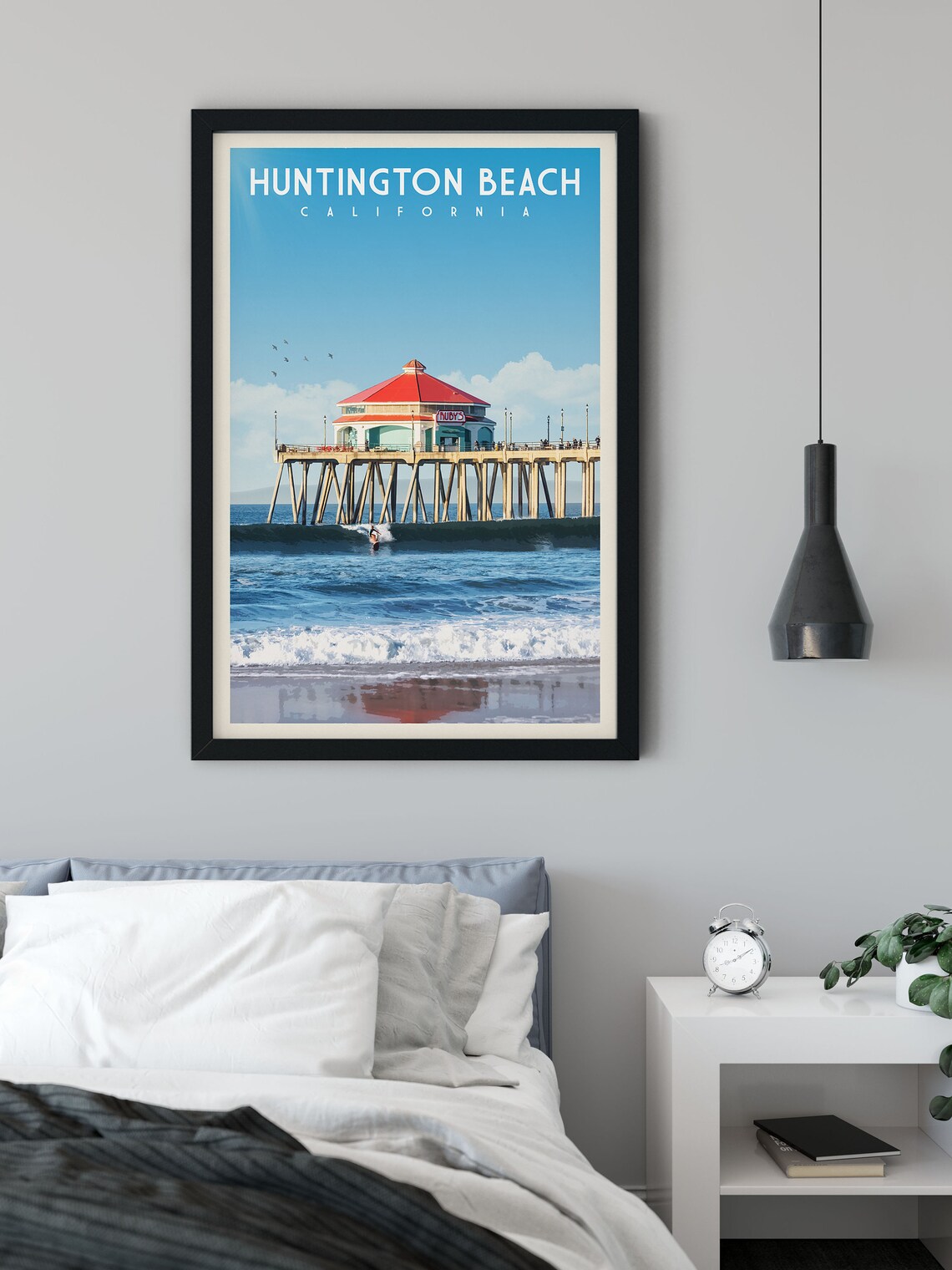 Huntington Beach Pier Poster California Wall Art Southern - Etsy