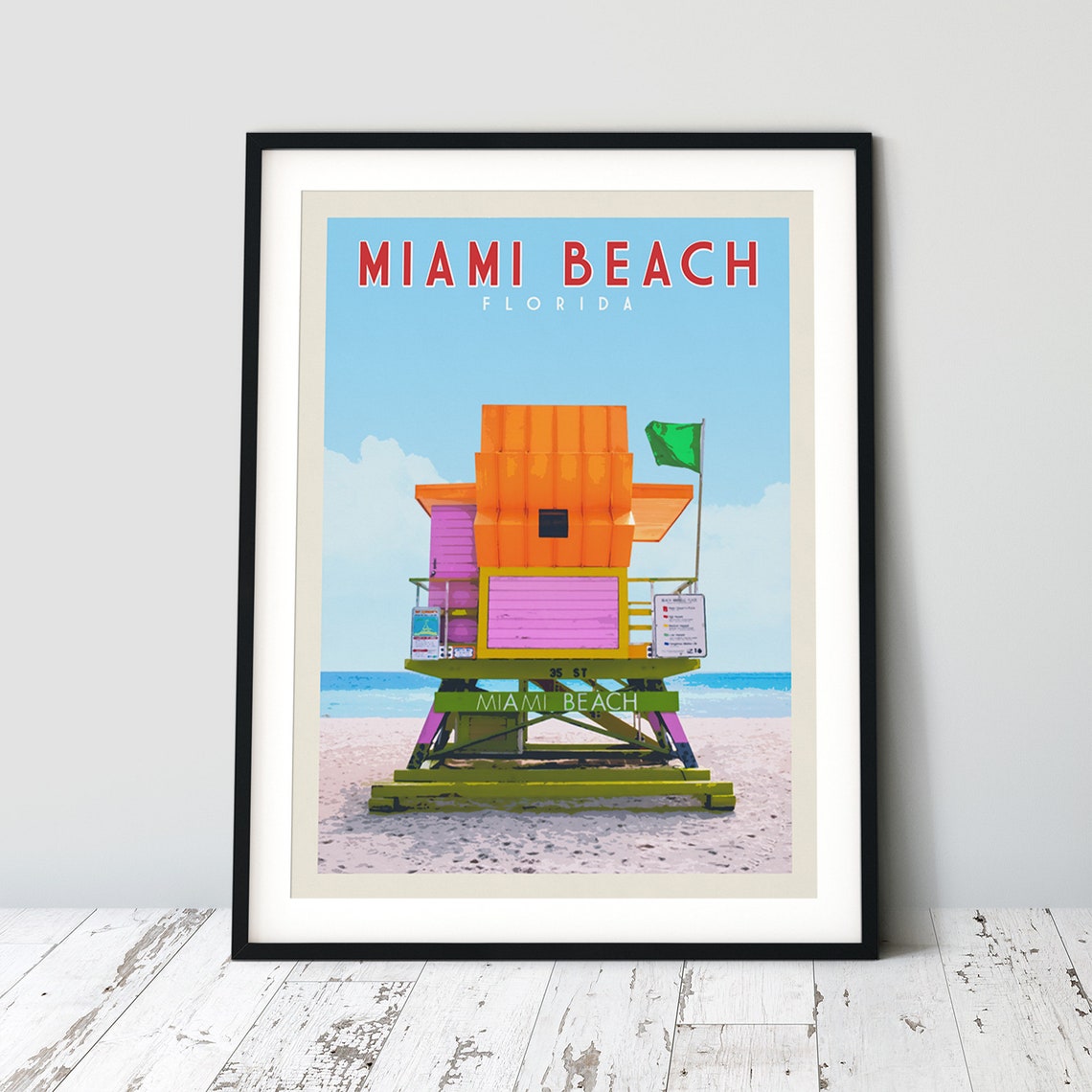 Miami Beach Poster Miami Wall Art Miami Poster Vintage | Etsy
