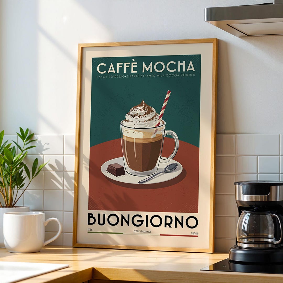 Cafe Mocha Coffee Poster, Kitchen Coffee Bar Art Print, Coffee Bar Sign ...