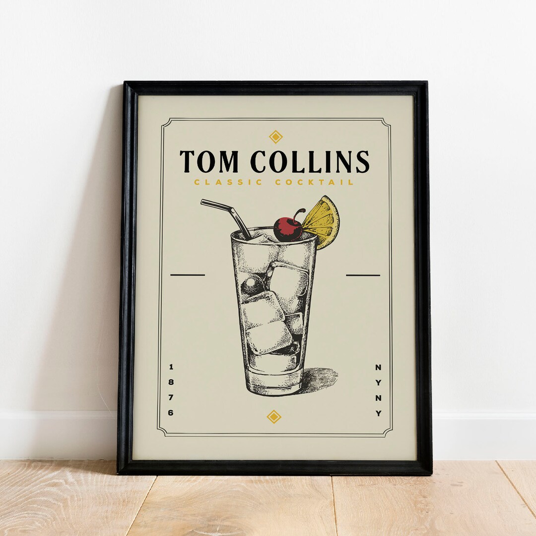 Tom Collins Cocktail Print, Tom Collins Cocktail Poster | Bar Cart ...