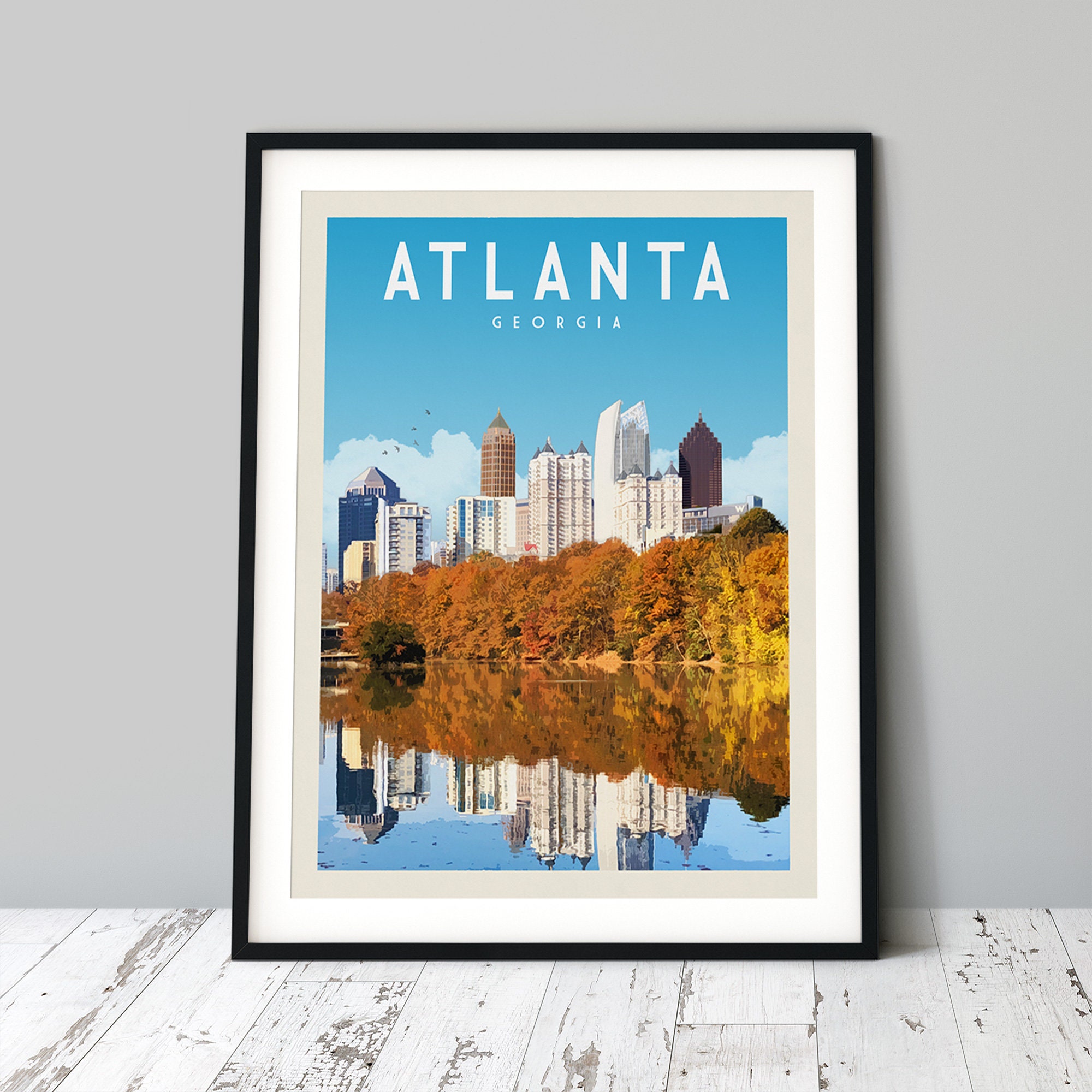 Atlanta Skyline Poster Print Vintage Atlanta Georgia Wall Art | Etsy