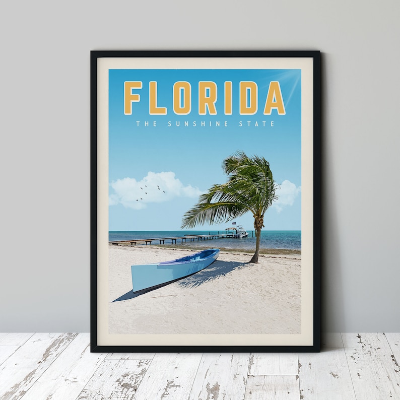 Florida Travel Poster Florida Wall Art Vintage Florida State - Etsy