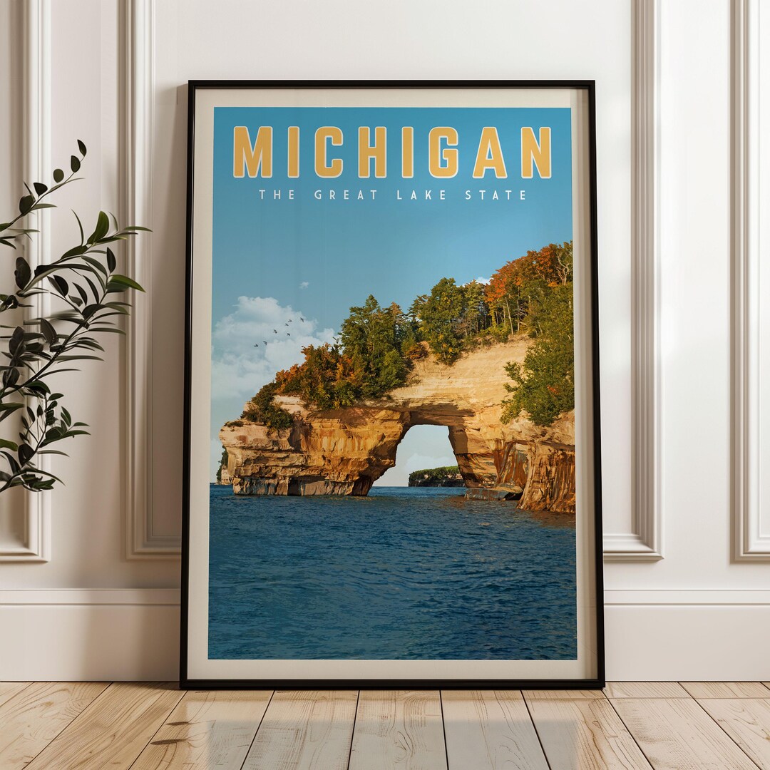Michigan Art, Michigan Travel Poster, Michigan State Print, Lake ...