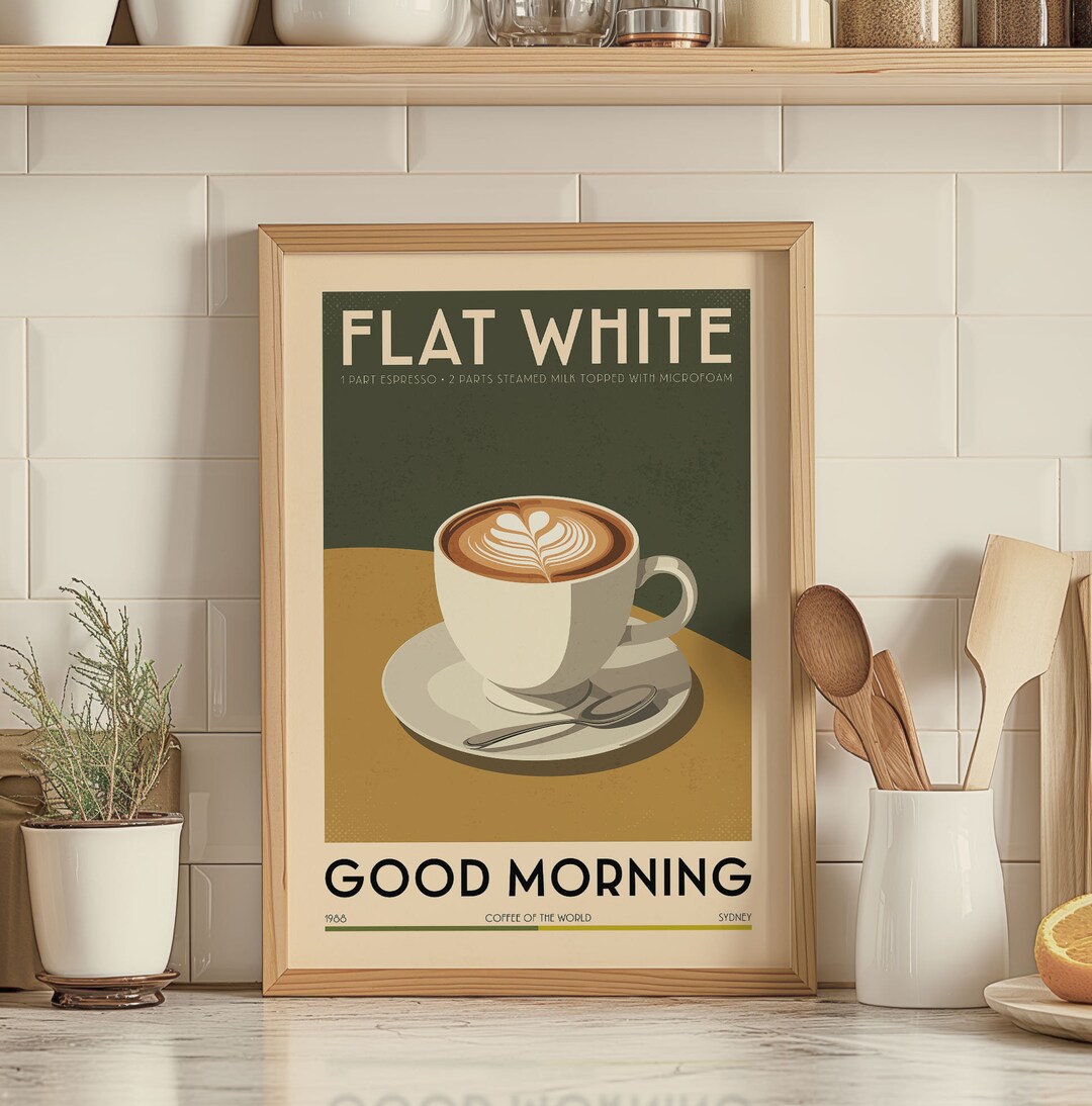 Flat White Coffee Poster, Kitchen Coffee Bar Art Print, Coffee Bar Sign ...