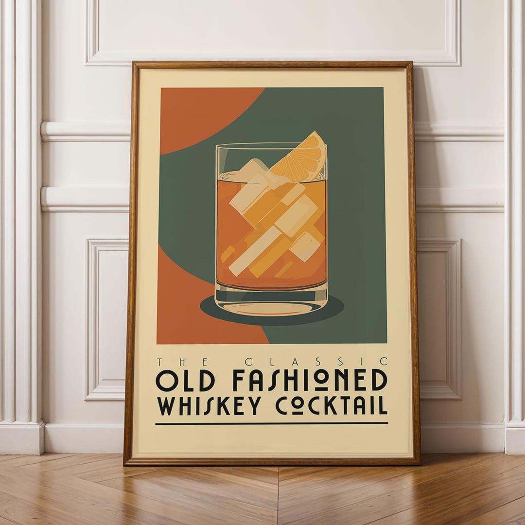 Old Fashioned Cocktail Poster, Retro Old Fashioned Cocktail Print | Bar ...