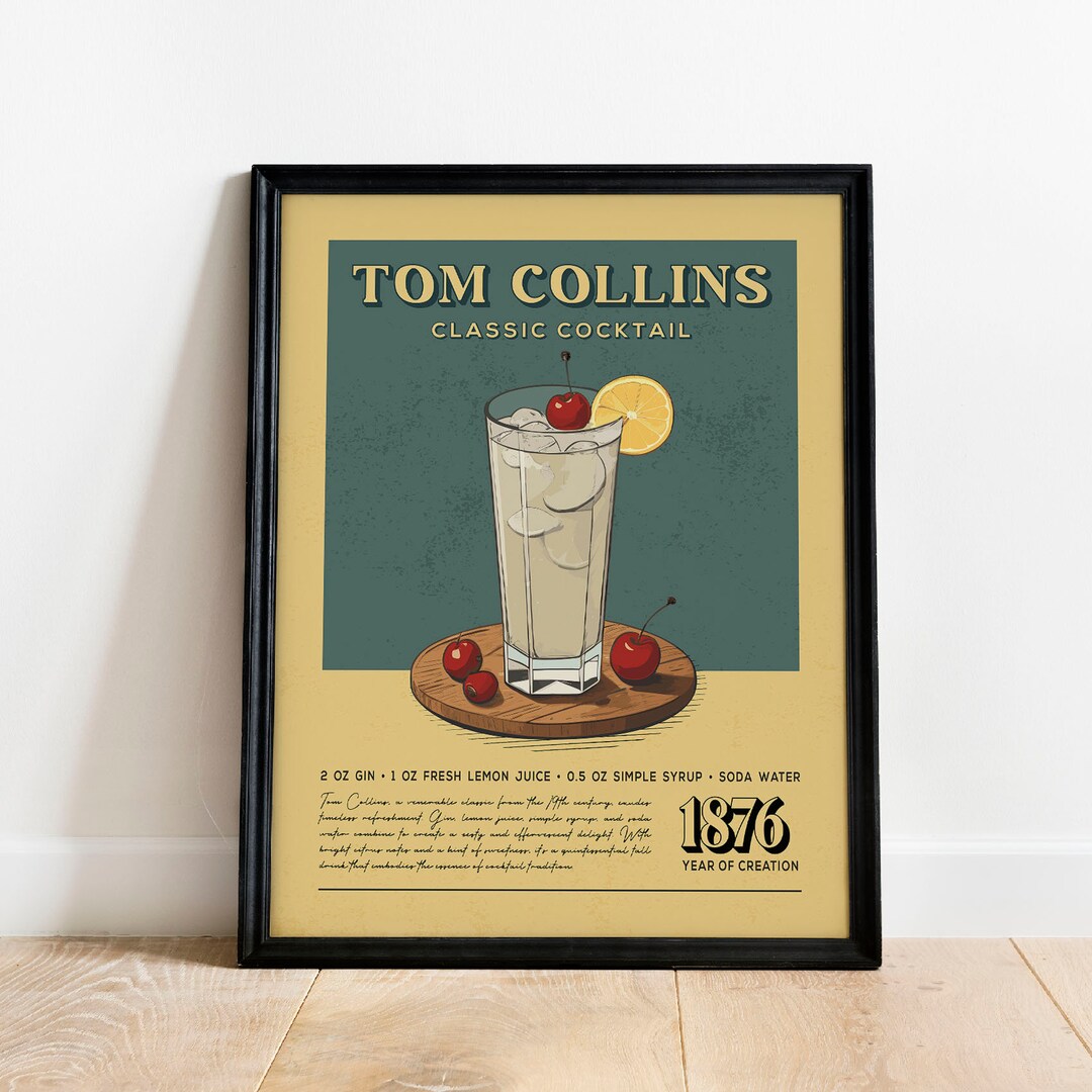 Tom Collins Cocktail Print, Tom Collins Cocktail Poster | Bar Cart ...